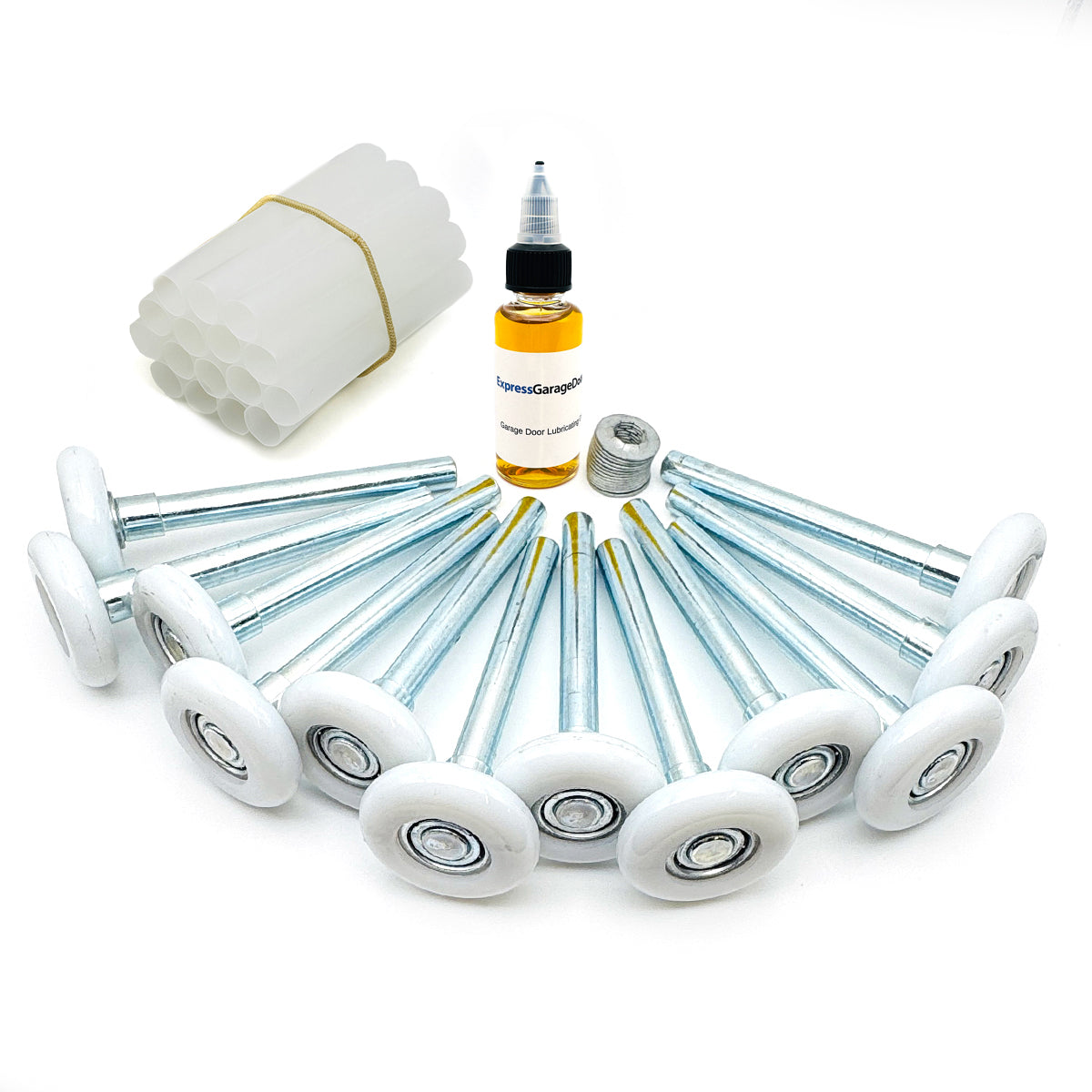 Garage Door Quieting Kit 12 Ultra-Quiet Rollers + Lubricant & Sleeves